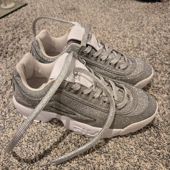 Fila | Shoes | Nwob Fila Disruptor Silver Glitter Sneakers 85 | Poshmark
